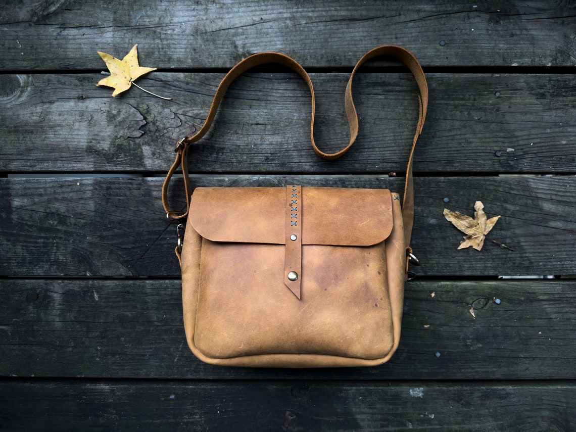 Hand Stitched Leather Messenger Bag: Rustic Crossbody Shoulder Bag - Etsy
