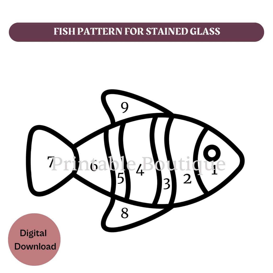 Fish Stained Glass Pattern, 9-piece Easy Stained Glass Template, Modern ...