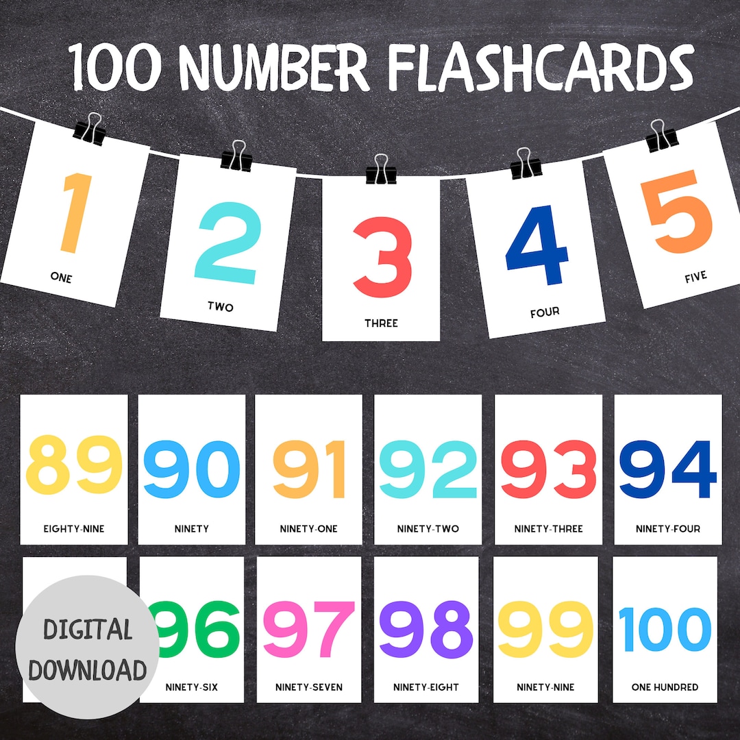 Number Flashcards 1-100, Preschool Flashcards, Montessori Flashcards ...
