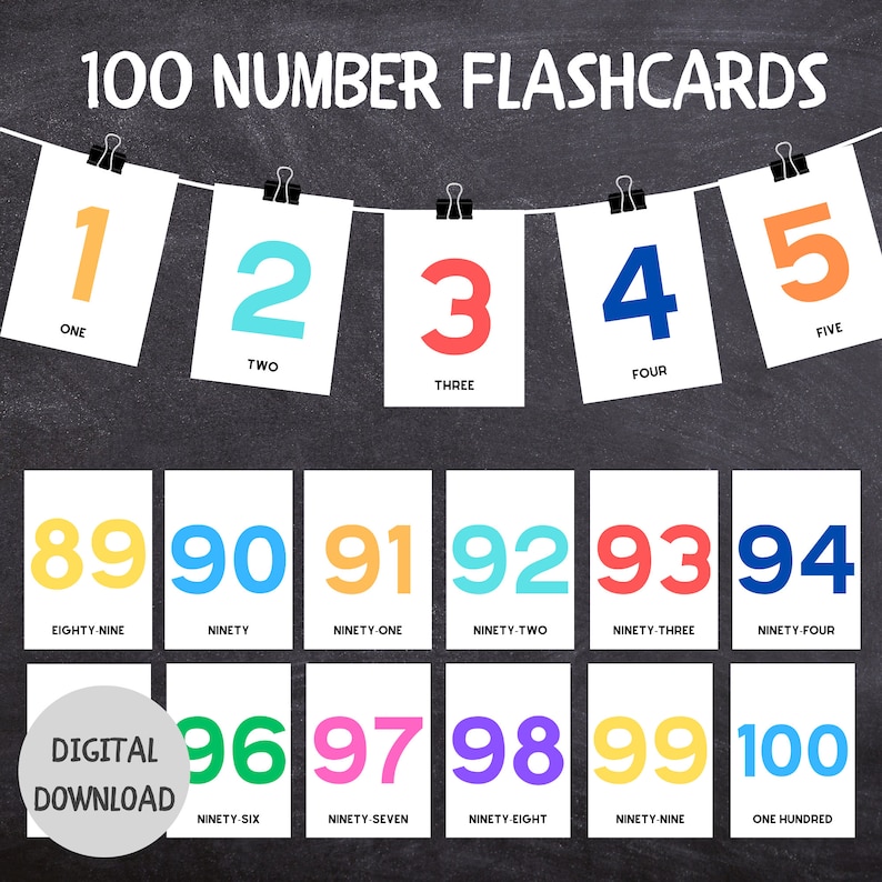 Number Flashcards 1-100, Preschool Flashcards, Montessori Flashcards ...