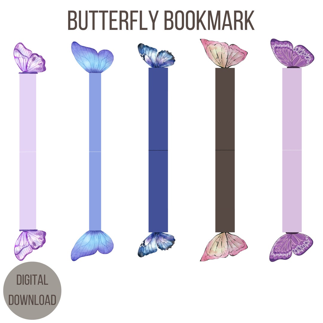 5 Printable Butterfly Bookmark, Bookmark Set, Unique Bookmark, Cute ...