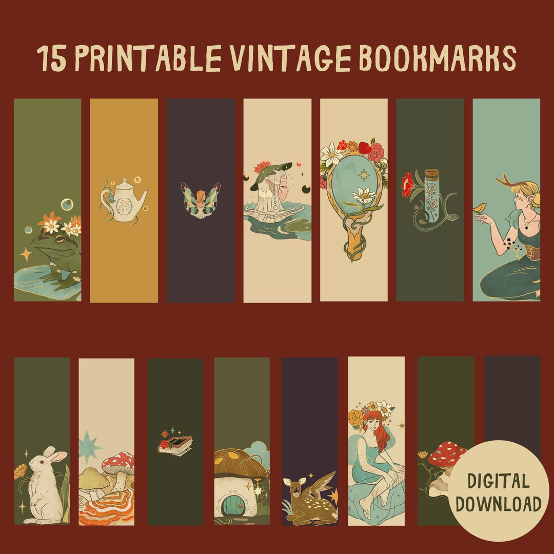 15 Printable Vintage Fairy Bookmarks, Bookmark Set, Unique Bookmark ...