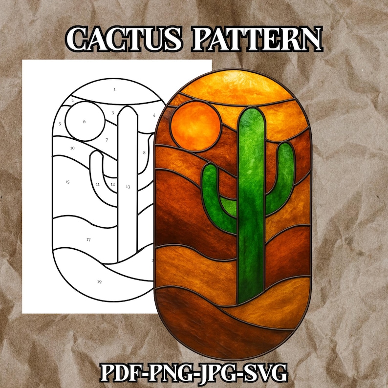 Cactus Stained Glass Pattern SVG, Succulent Suncatcher PDF, Sunrise ...