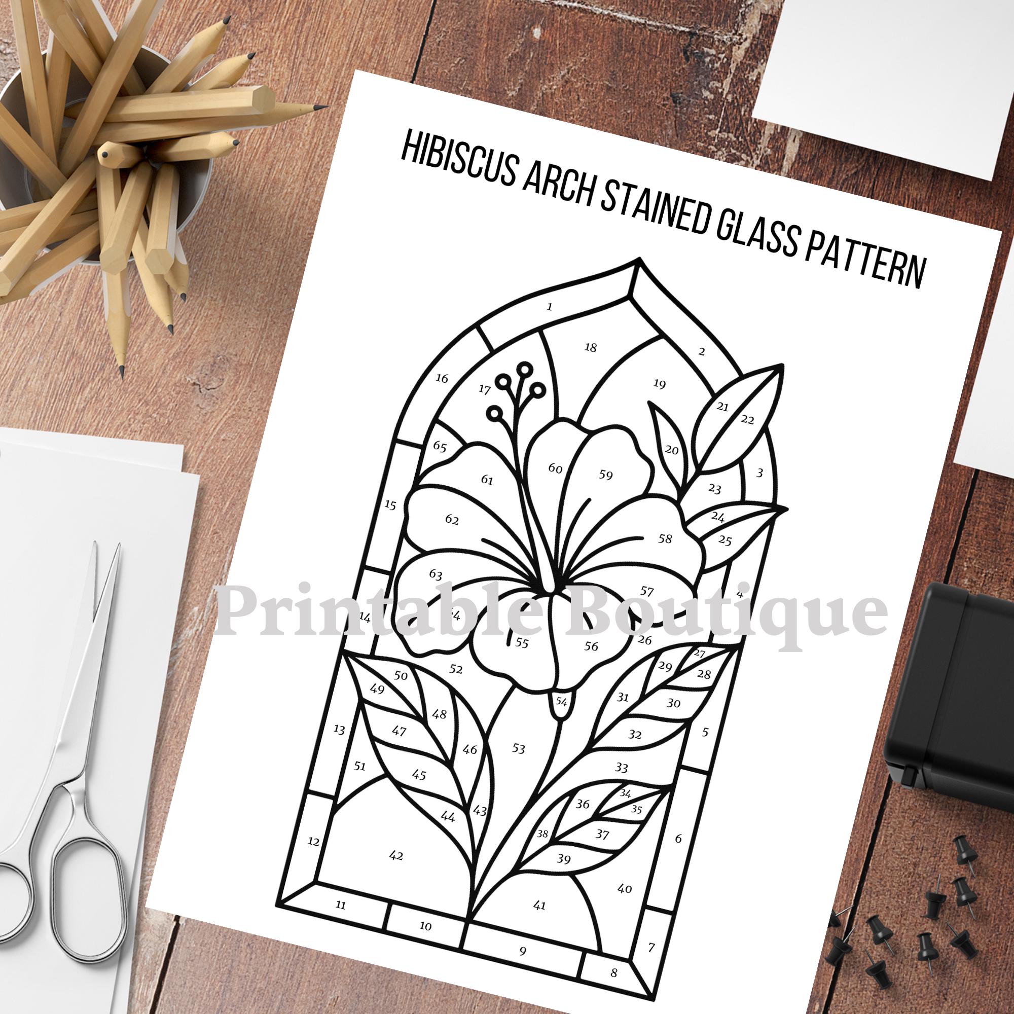 Hibiscus Flower Arch Stained Glass Pattern PDF, Flower Panel Template ...