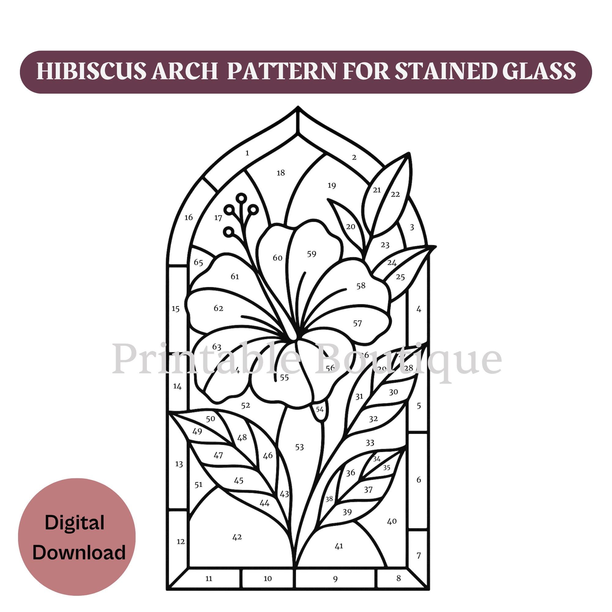 Hibiscus Flower Arch Stained Glass Pattern PDF, Flower Panel Template ...