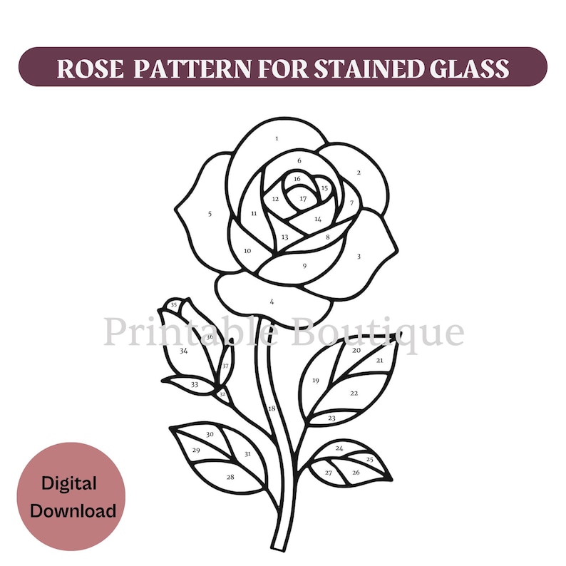 Rose Stained Glass Pattern, Easy Flower Suncatcher Template, Beginner ...