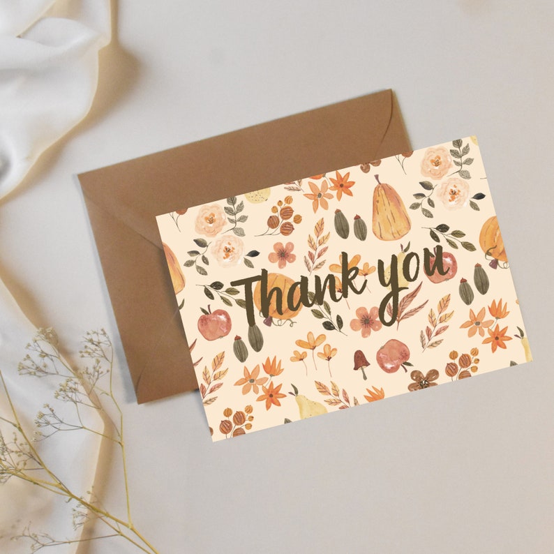 Autumn Themed Thank You Card, Printable Thank You Card, Print at Home ...