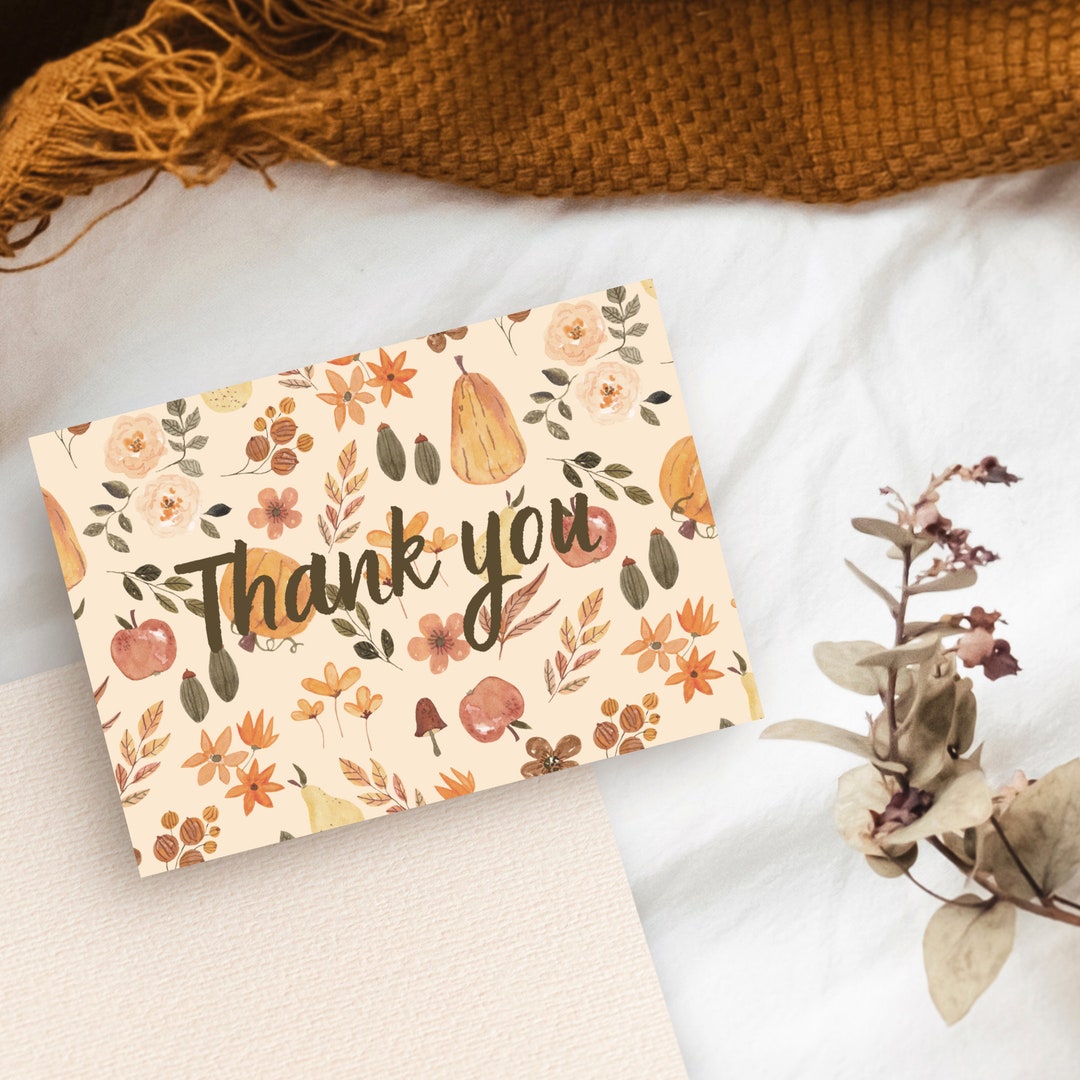 Autumn Themed Thank You Card, Printable Thank You Card, Print at Home ...