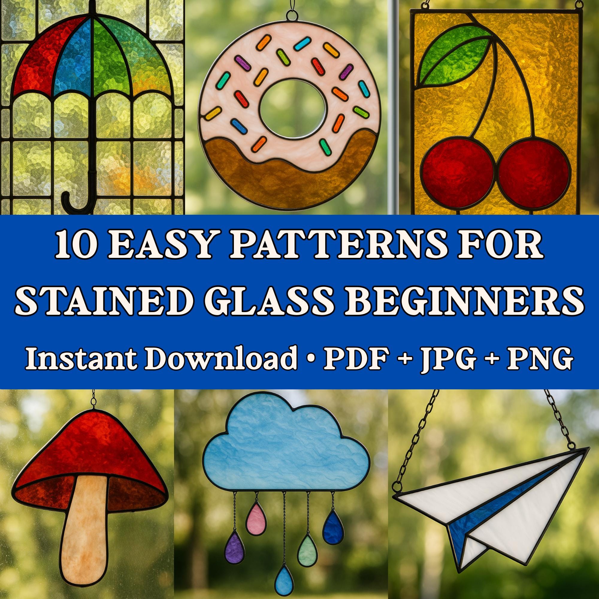 Beginner Stained Glass Patterns Bundle, 10 Easy Designs for Suncatchers ...