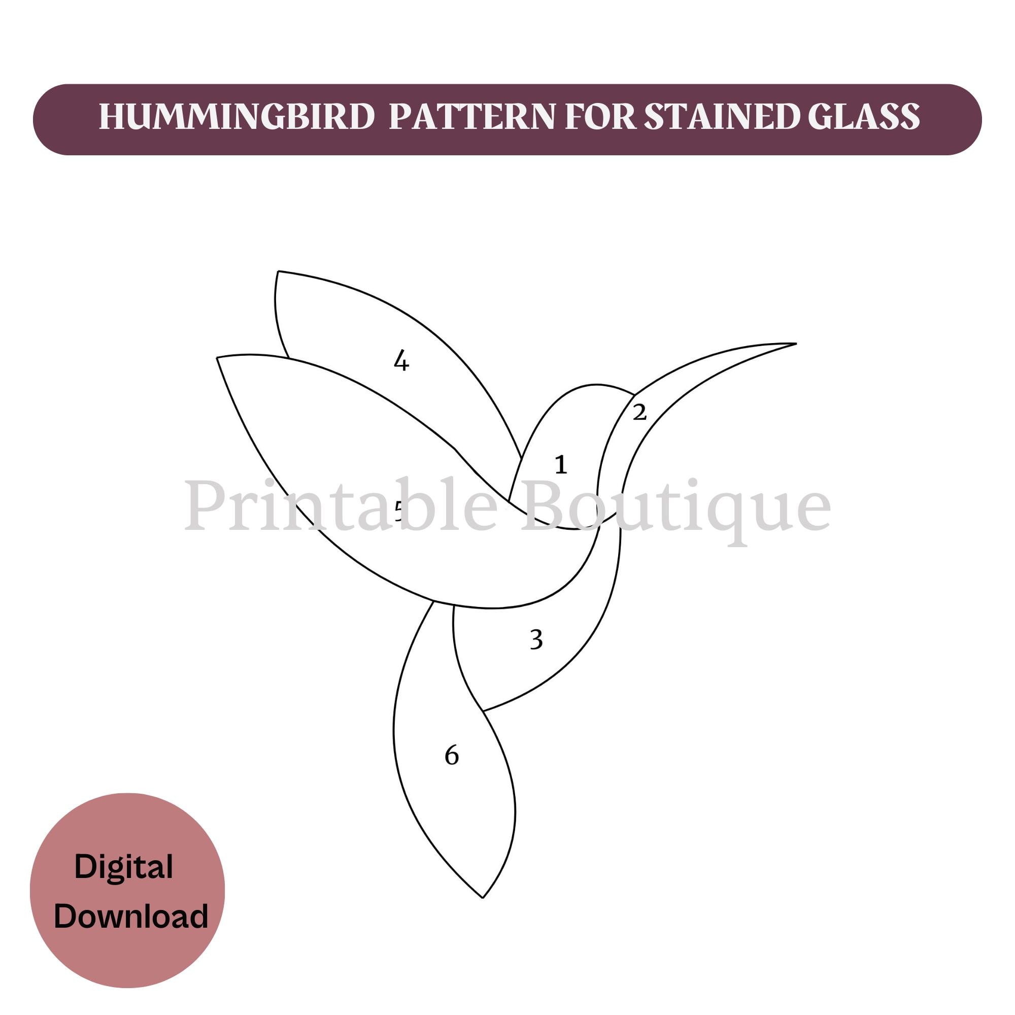 Hummingbird Pattern for Stained Glass, Beginner Friendly Hummingbird ...