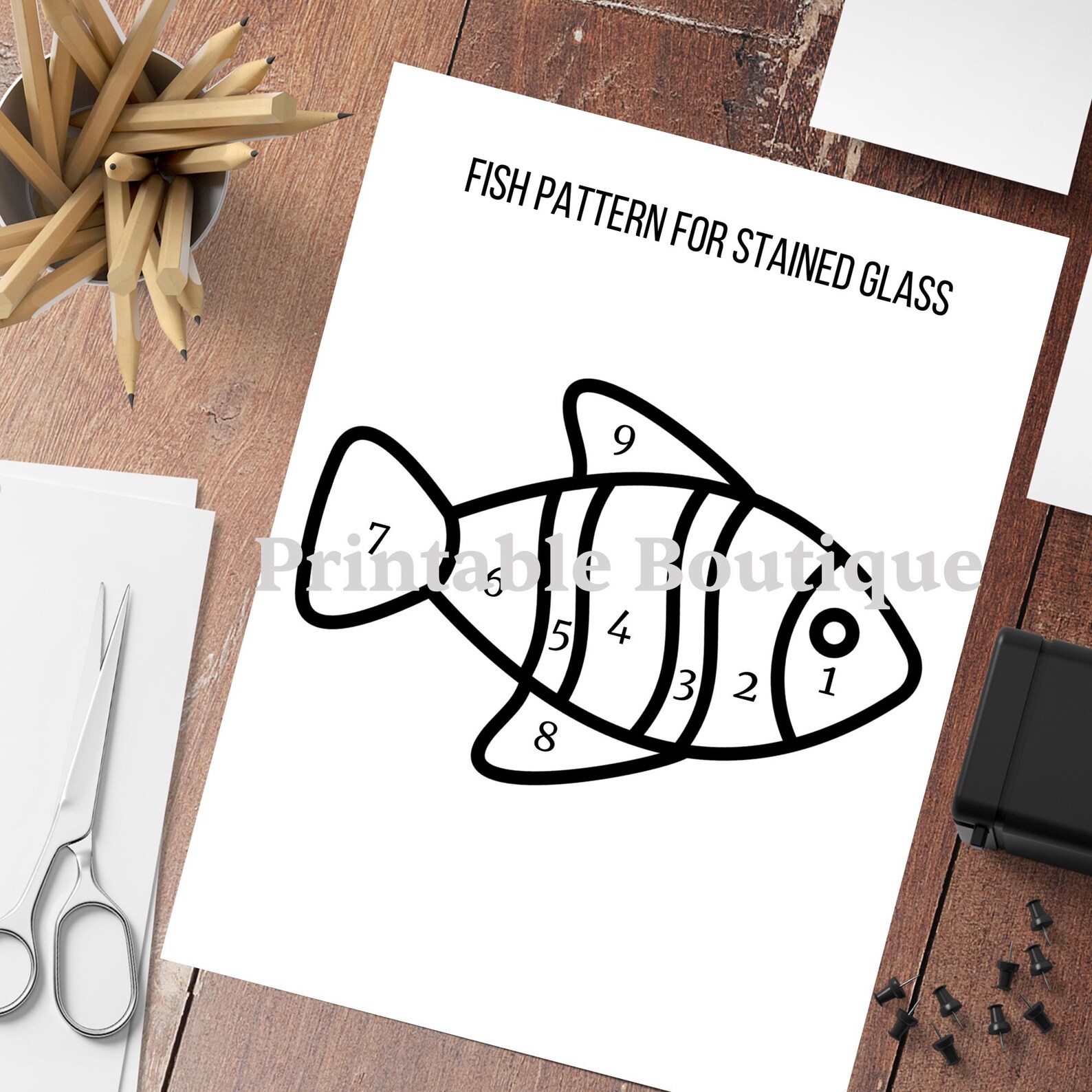 Fish Stained Glass Pattern, 9-piece Easy Stained Glass Template, Modern ...