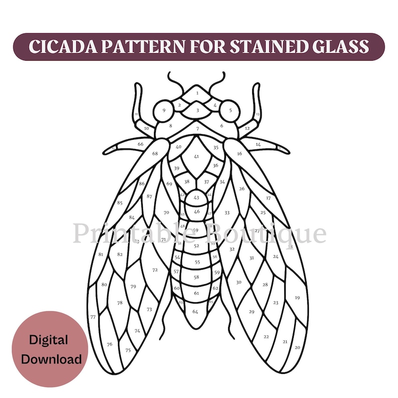 Cicada Stained Glass Pattern: Insect Suncatcher Template (PDF PNG SVG ...