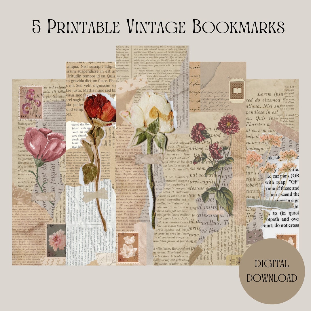 5 Printable Vintage Bookmark, Bookmark Set, Unique Bookmark, Cute ...