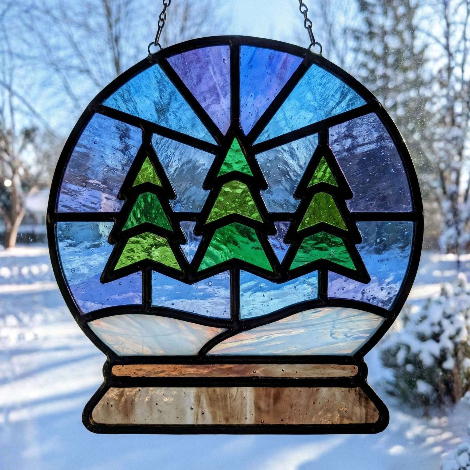 Snow Globe Stained Glass Pattern PDF, Winter Forest Suncatcher Template ...