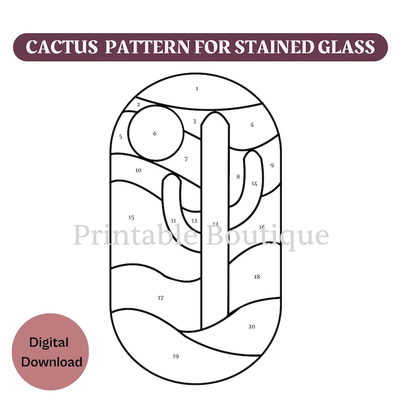 Cactus Stained Glass Pattern SVG, Succulent Suncatcher PDF, Sunrise ...