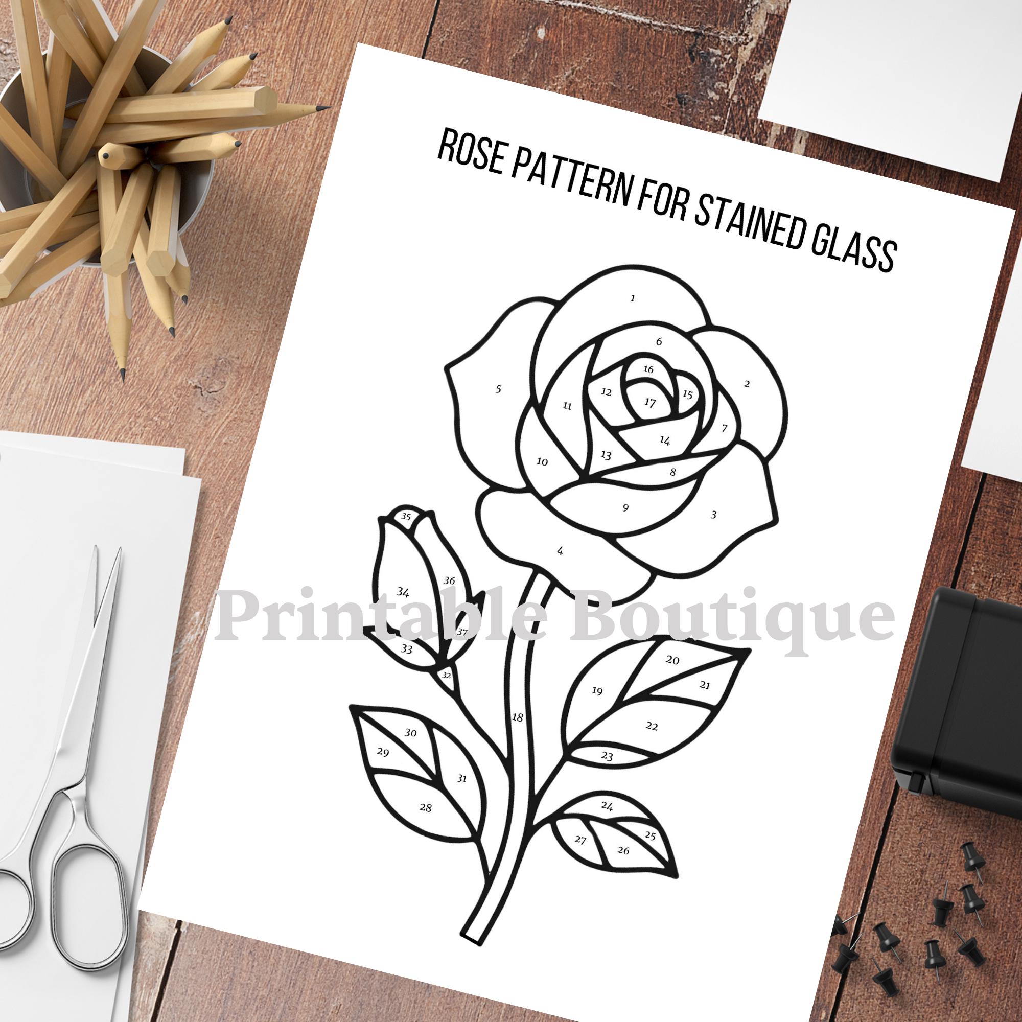 Rose Stained Glass Pattern, Easy Flower Suncatcher Template, Beginner ...