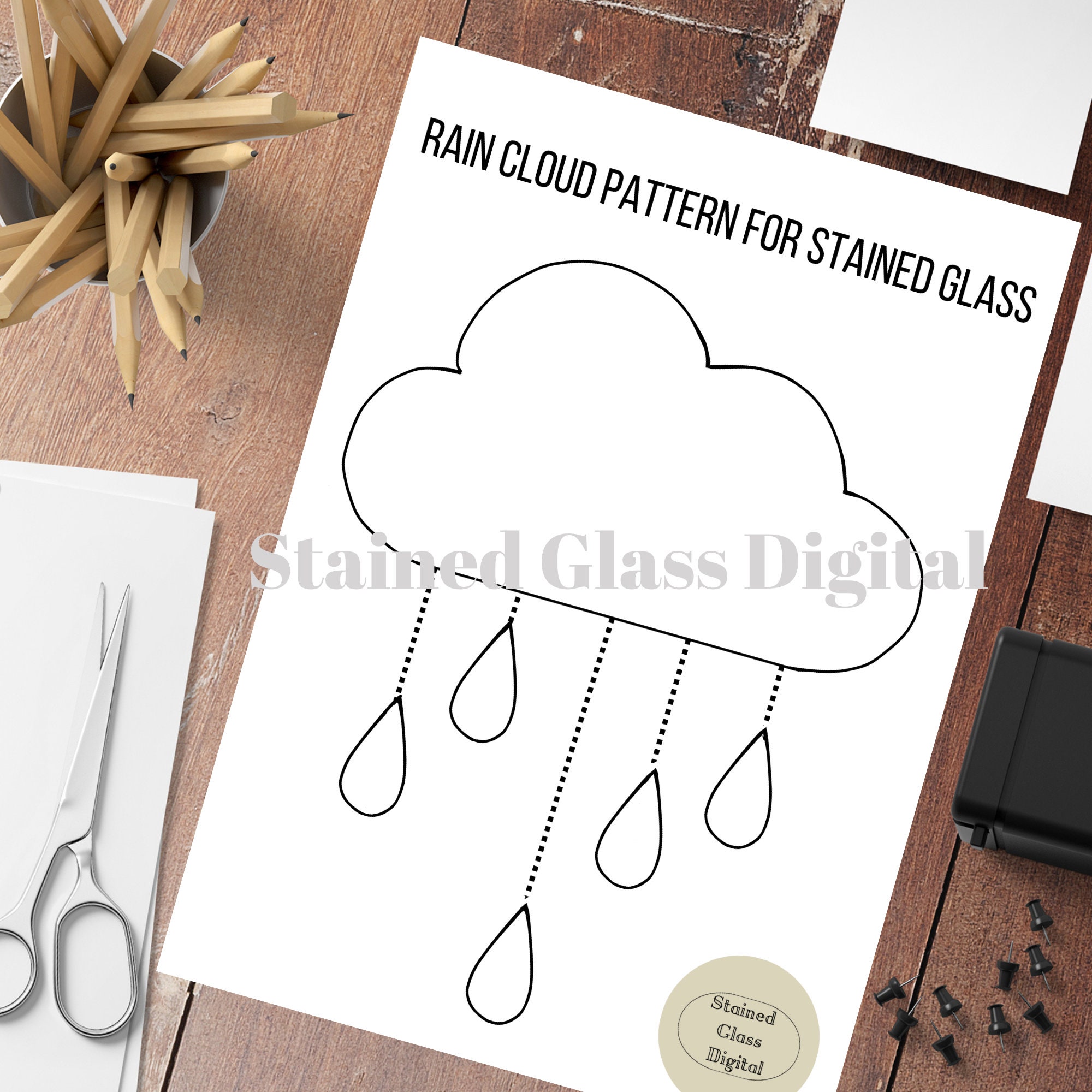 Rain Cloud Pattern for Stained Glass, Stained Glass Pattern, Rain Cloud ...