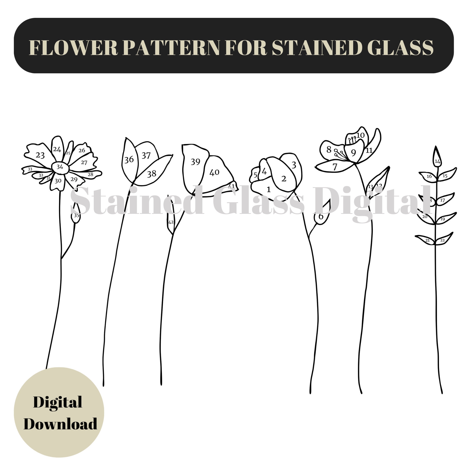 Flowers Pattern for Stained Glass, Stained Glass Pattern, Flowers ...