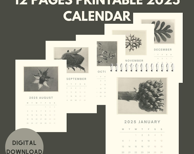 2025 Calendar, Aesthetic Calendar, Vintage Botanical 2025 Printable ...
