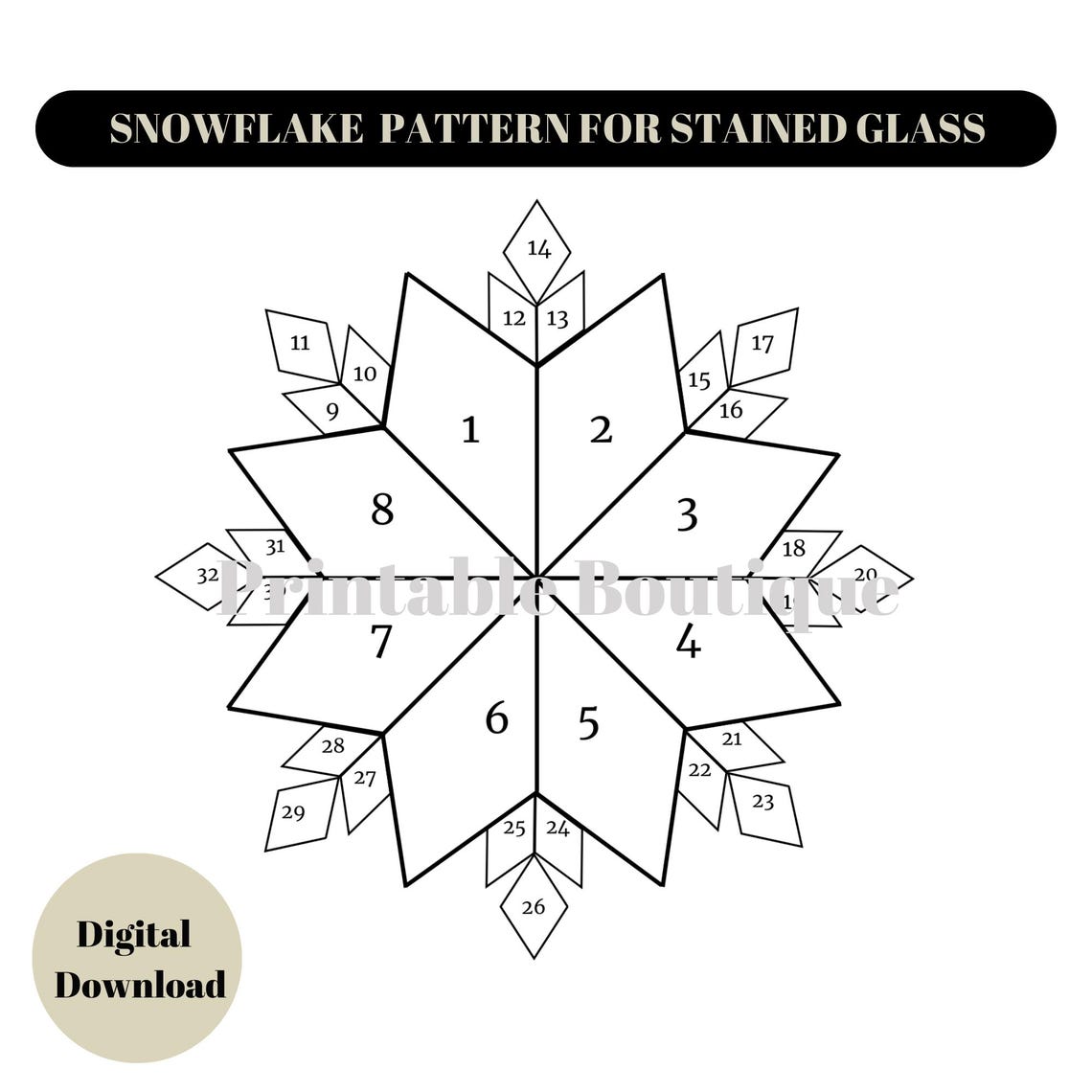 Snowflake Pattern for Stained Glass, Stained Glass Pattern, Snowflake ...