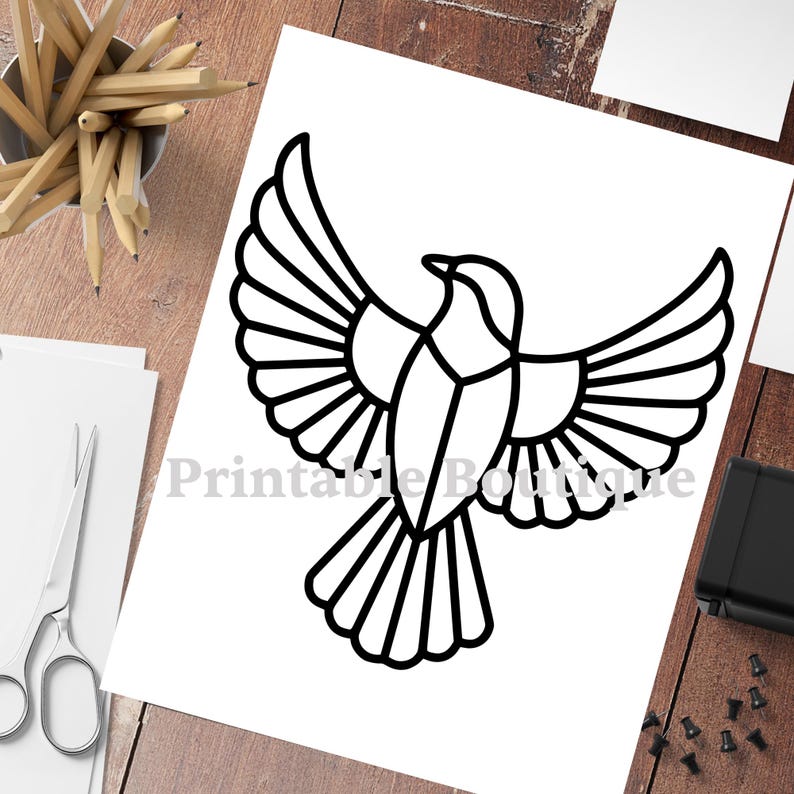 Dove Stained Glass Template, Bird Suncatcher Pattern for DIY Glass ...