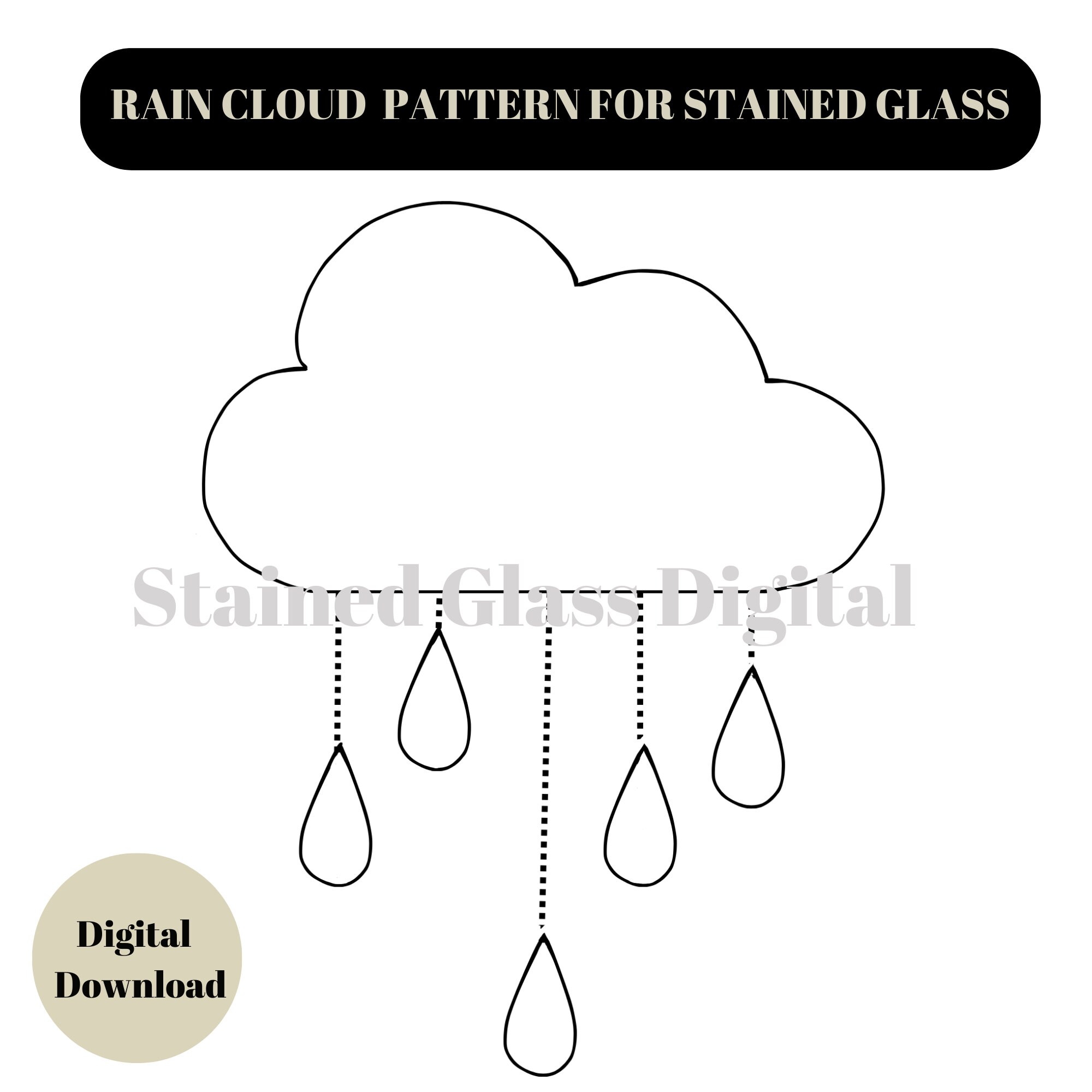 Rain Cloud Pattern for Stained Glass, Stained Glass Pattern, Rain Cloud ...