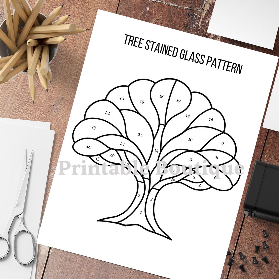 Tree Stained Glass Pattern, Stained Glass Tree Template, Tree ...