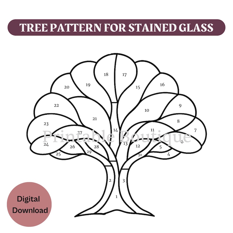 Tree Stained Glass Pattern, Stained Glass Tree Template, Tree ...