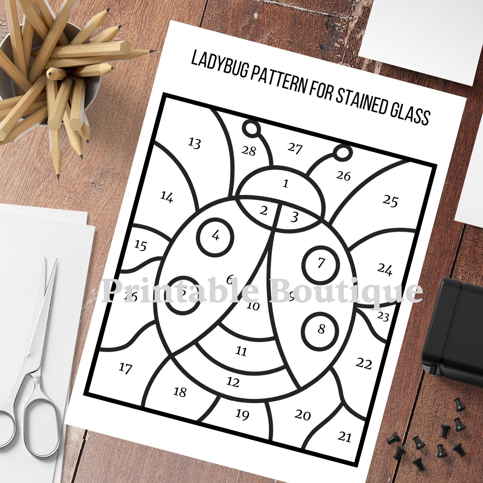 Ladybug Stained Glass Pattern, DIY Glass Art Template, Beginner Bug ...