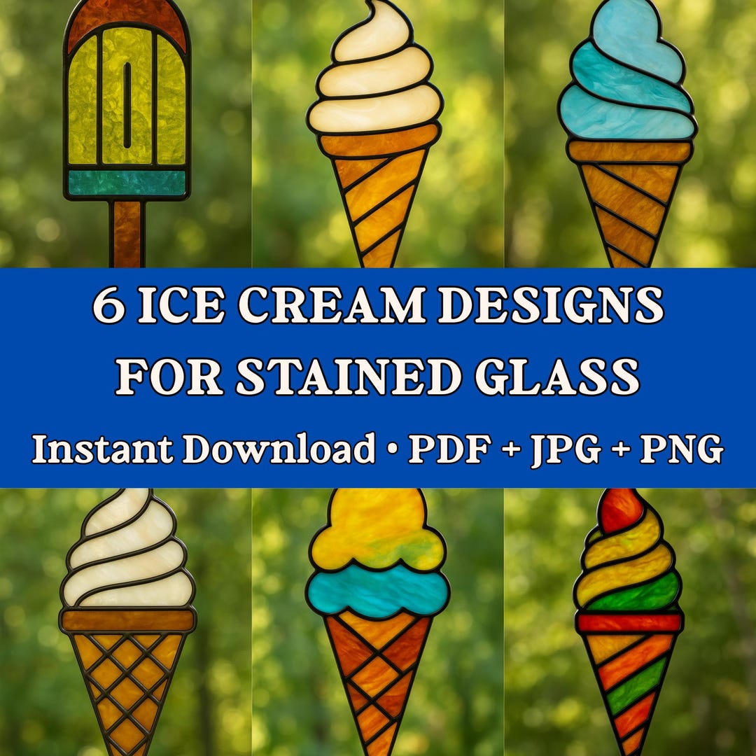 Ice Cream Stained Glass Patterns Bundle, Summer Suncatcher Template Set ...