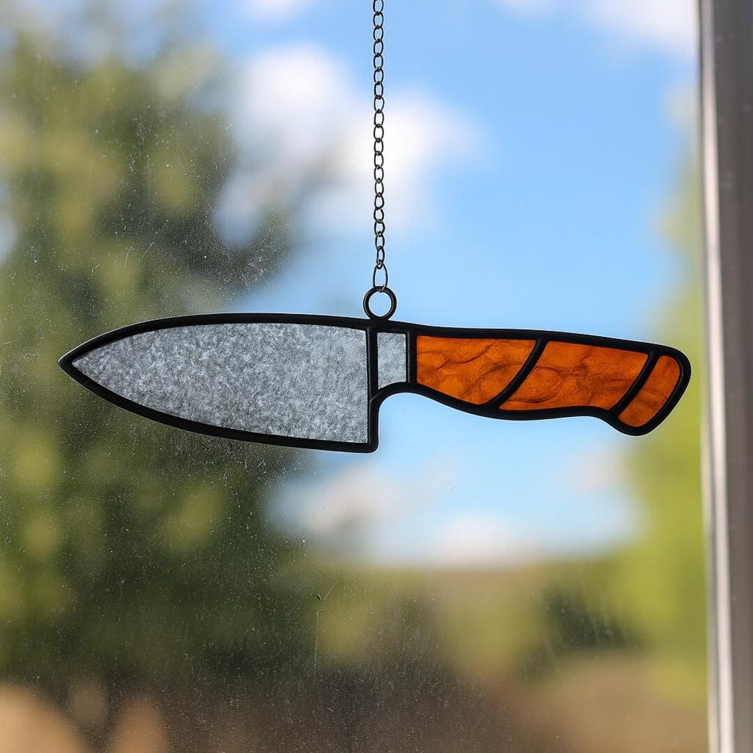 Chef Knife Stained Glass Pattern for Kitchen Decor, Knife Suncatcher ...