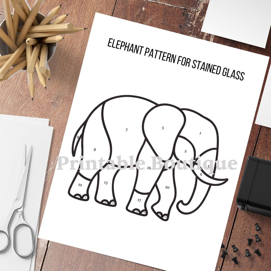 Elephant Stained Glass Pattern PDF, Wildlife Glass Art Template ...