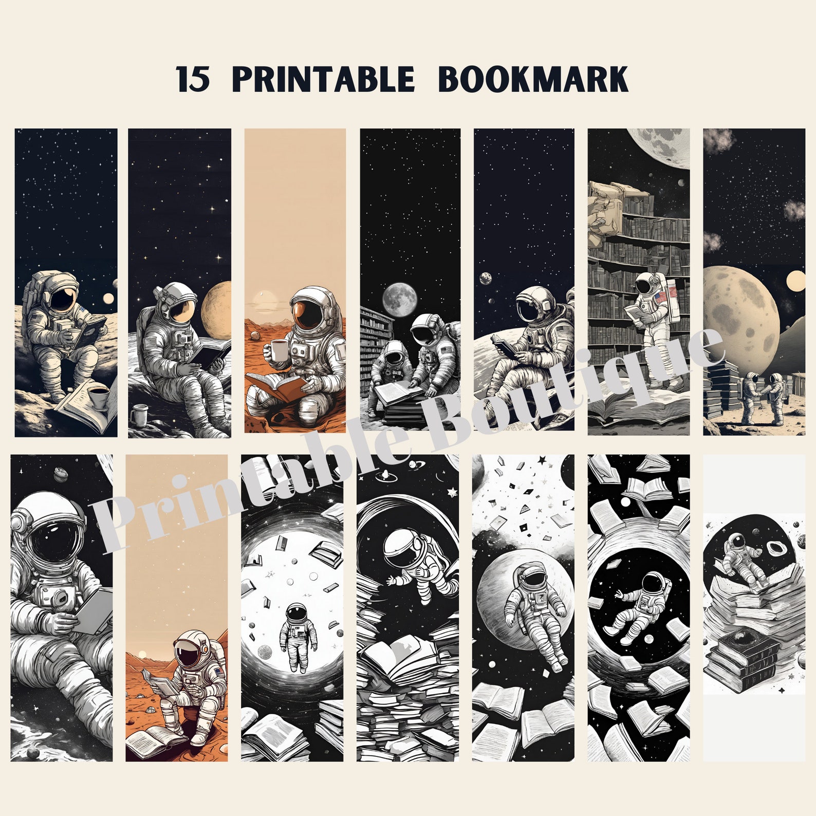 15 Printable Astronaut and Books Bookmark, Bookmark Set About Space ...
