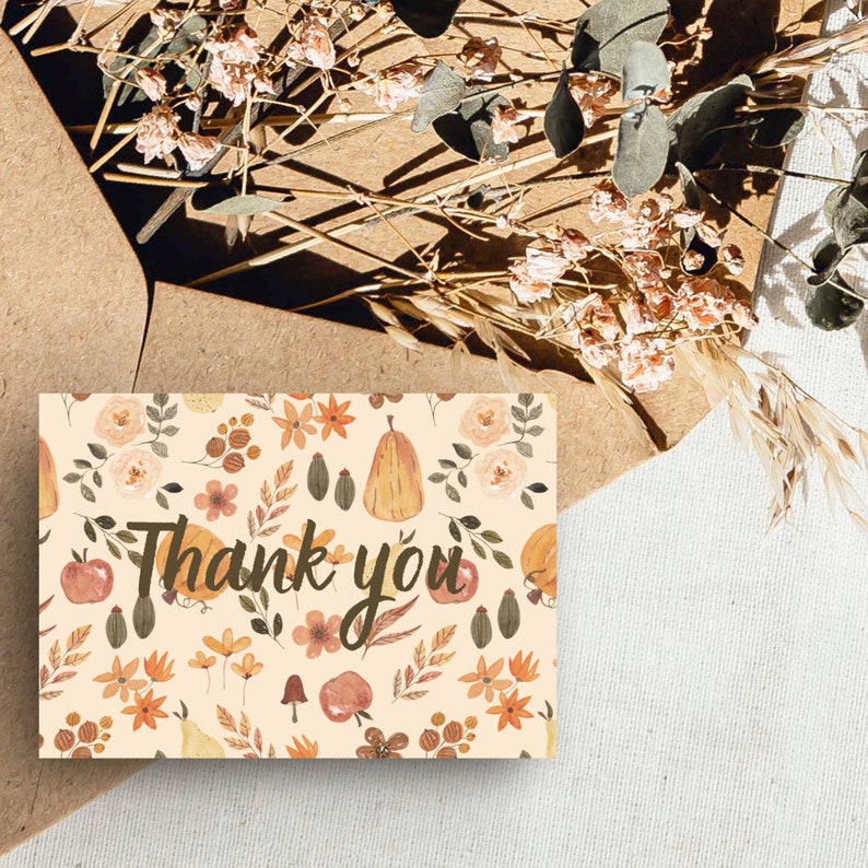Autumn Themed Thank You Card, Printable Thank You Card, Print at Home ...