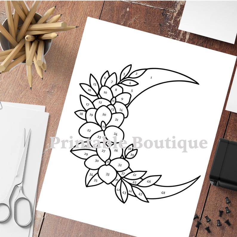 Moon and Flower Stained Glass Template, Intermediate Level DIY Pattern ...