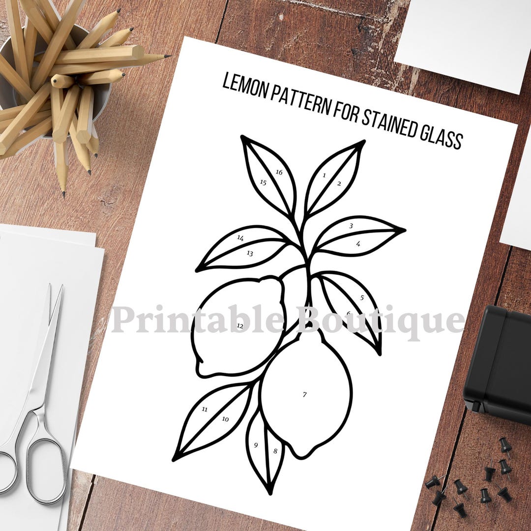 Lemon Stained Glass Pattern, Stained Glass Fruit PDF Template, Easy ...