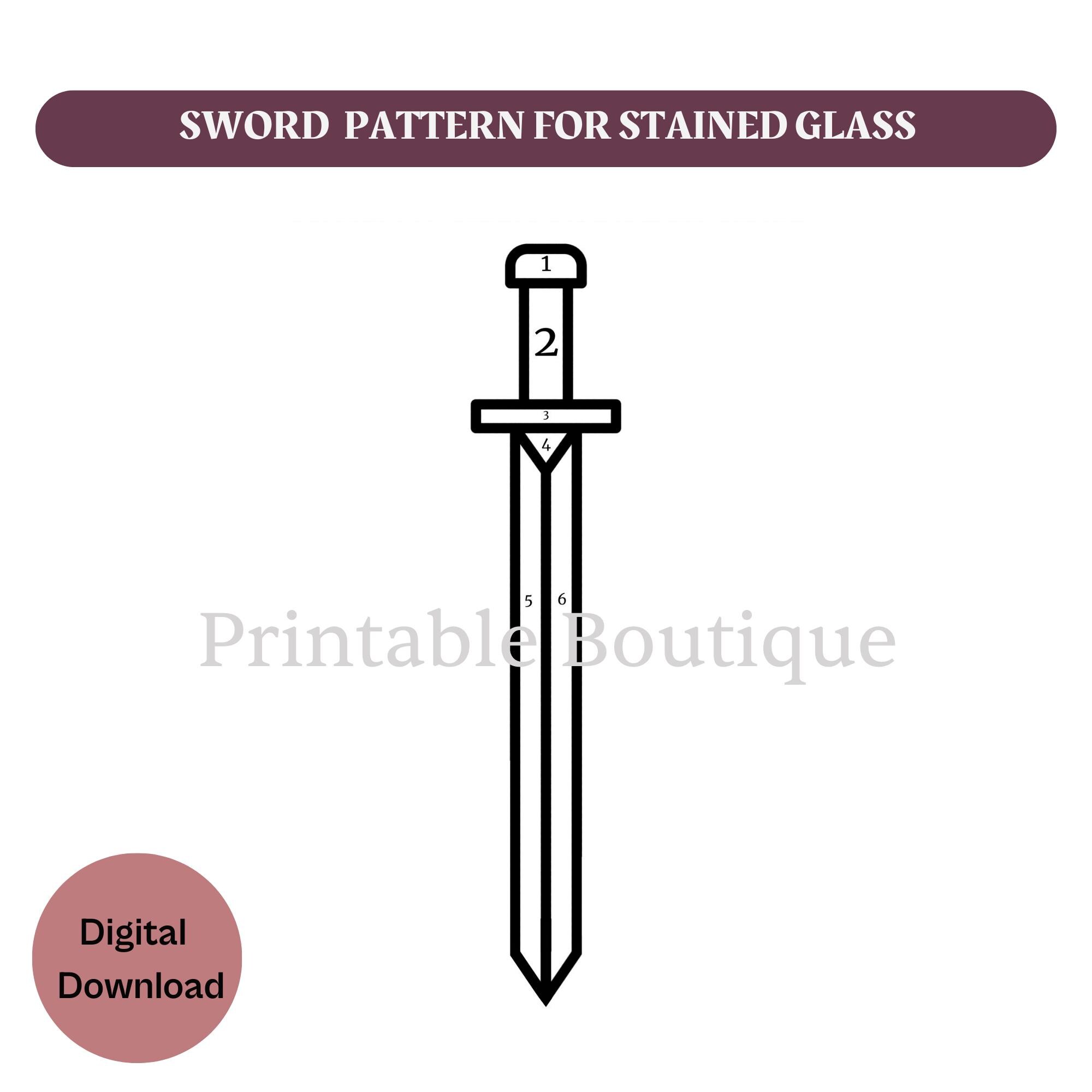 Sword Stained Glass Pattern, Sword Template, DIY Sword Craft, Stained ...