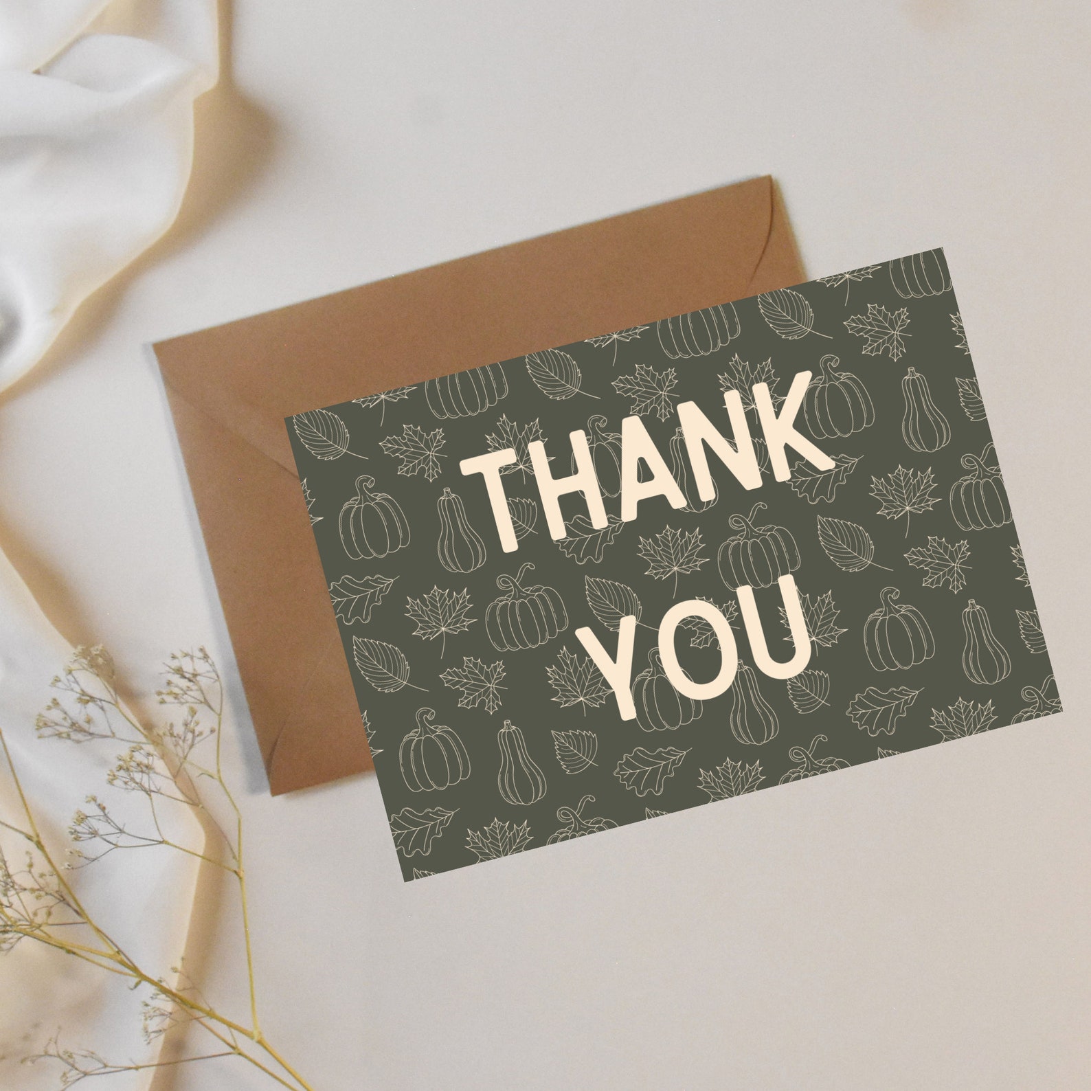Autumn Themed Thank You Card, Printable Thank You Card, Print at Home ...