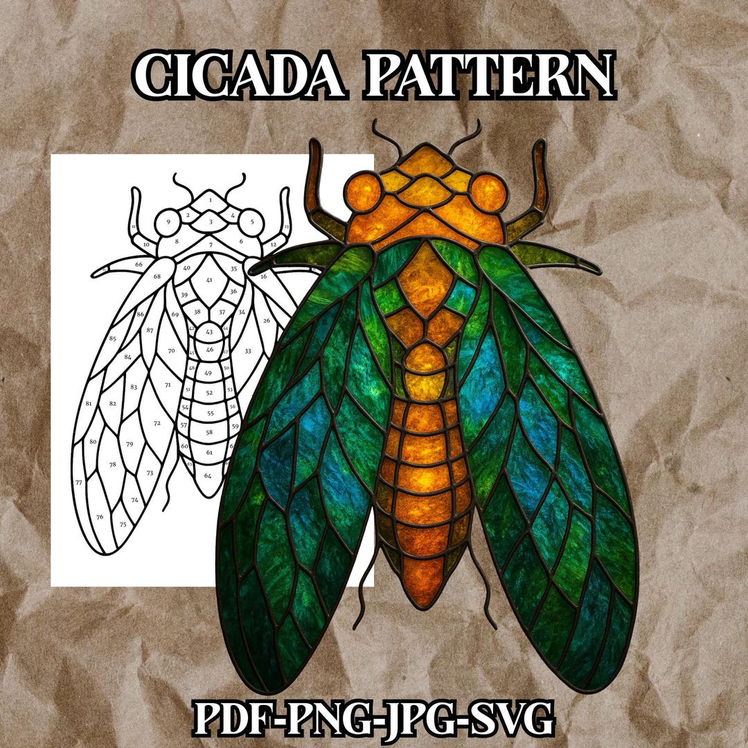 Cicada Stained Glass Pattern: Insect Suncatcher Template (PDF PNG SVG ...