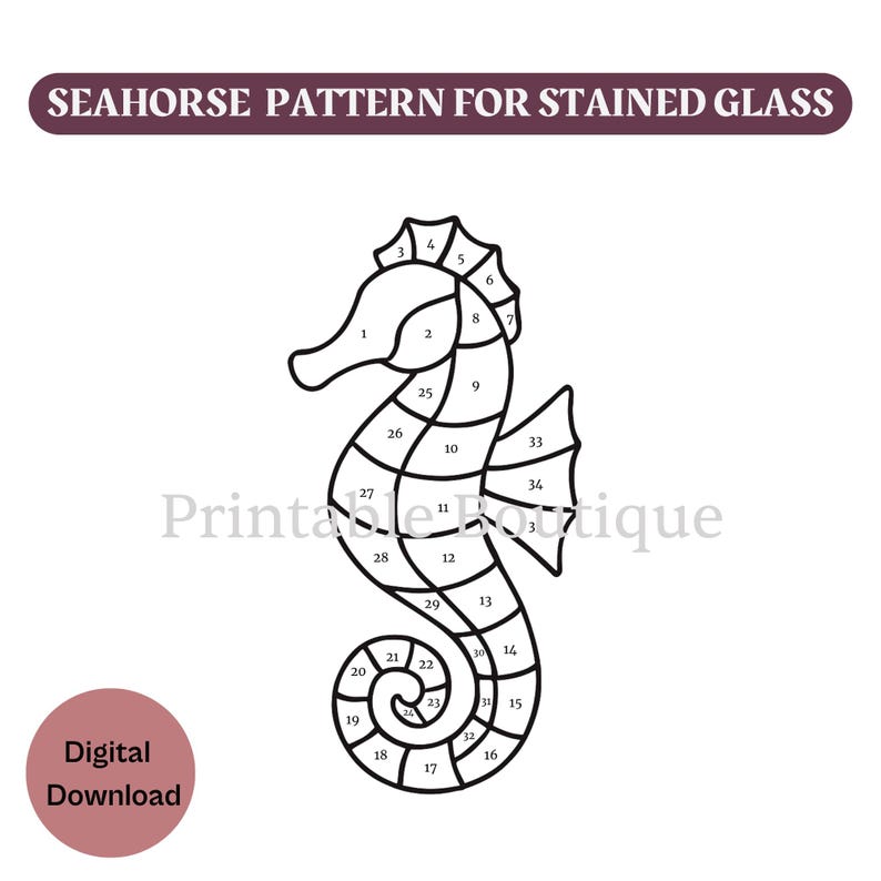 Seahorse Stained Glass Pattern PDF, Ocean Animal Glass Design, DIY Sea ...