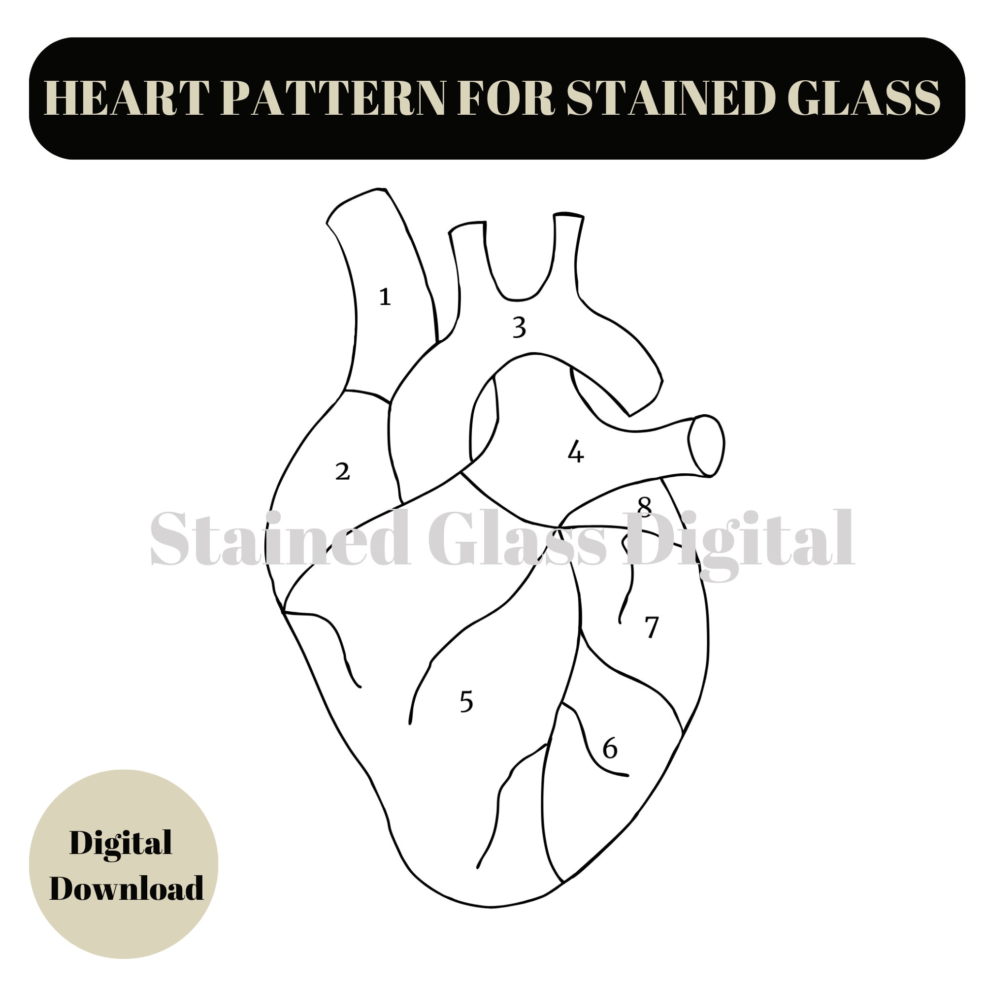Heart Pattern for Stained Glass, Stained Glass Pattern, Heart Pattern ...