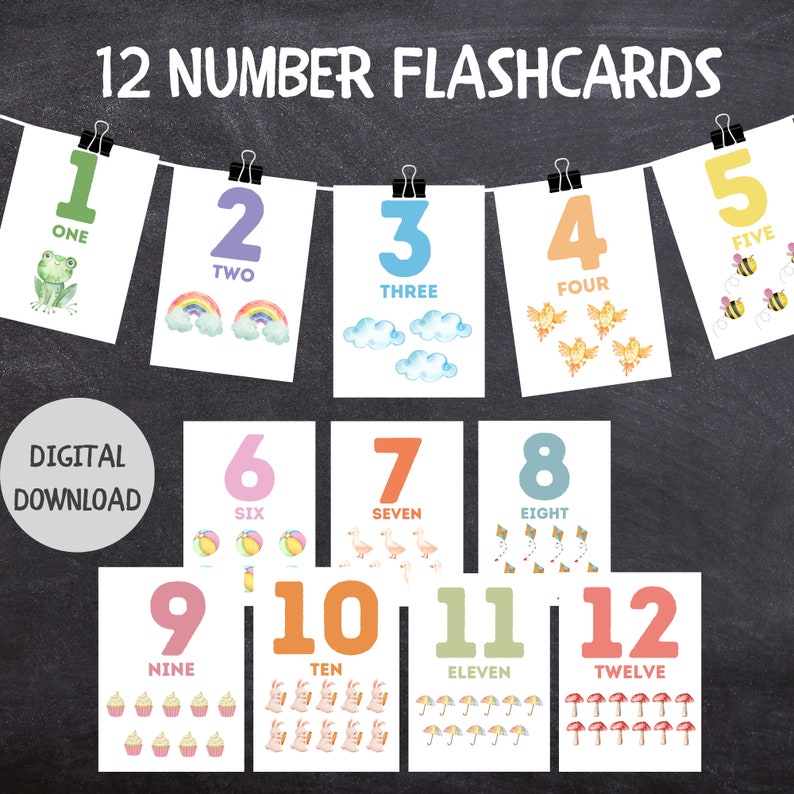 Number Flashcards 1-12, Preschool Flashcards, Montessori Flashcards ...
