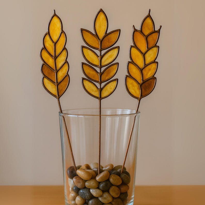 Wheat Stained Glass Pattern, Autumn Grain Stalk Template, Rustic ...