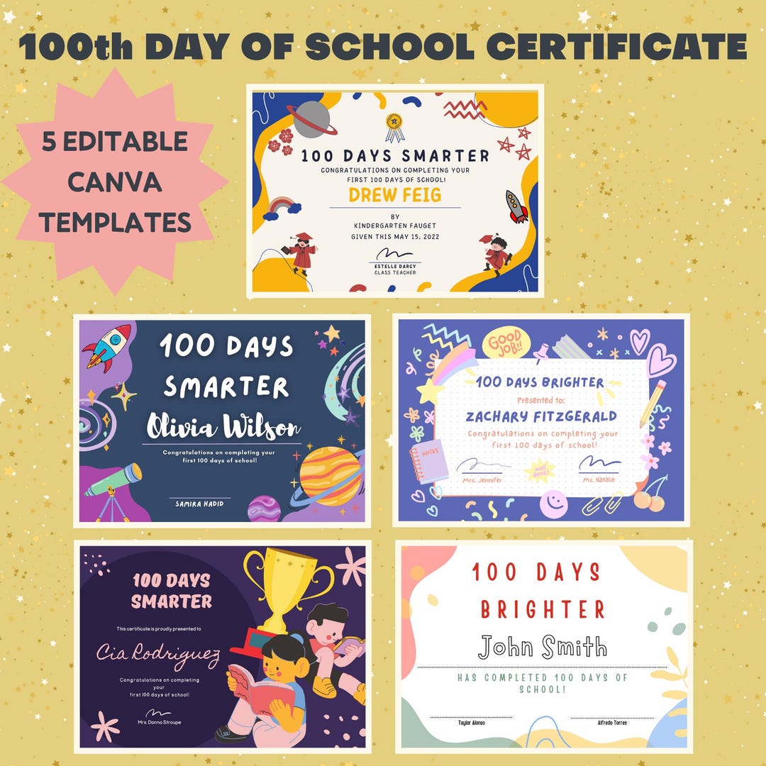 Editable 100th Day of School Certificates, Printable Student Awards PDF ...