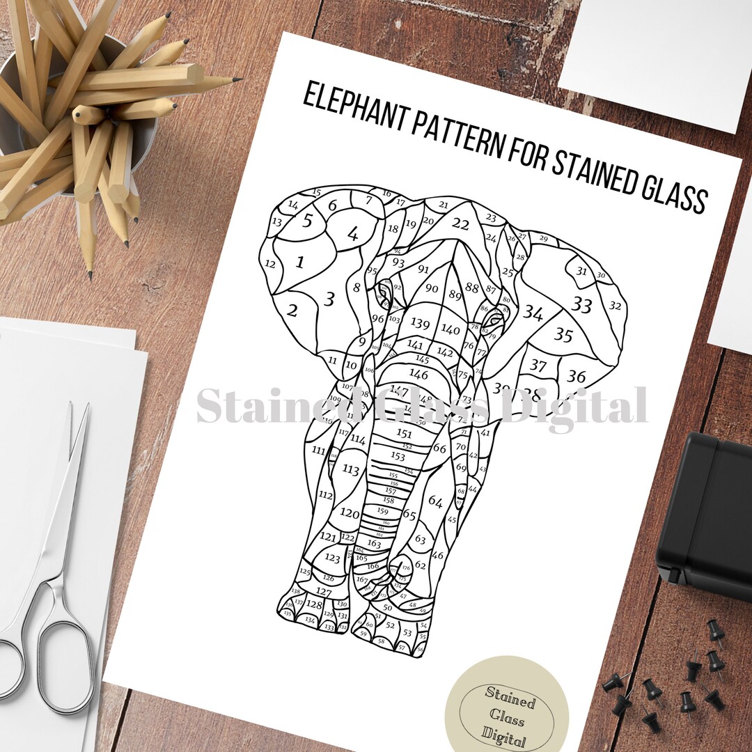 Elephant Pattern for Stained Glass, Stained Glass Pattern, DIY Stained ...