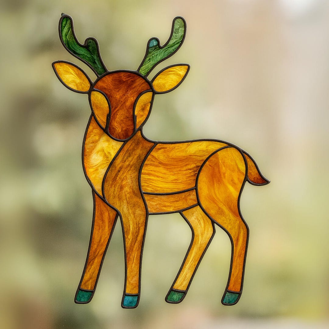 Deer Stained Glass Pattern PDF, Woodland Animal Glass Art Template ...