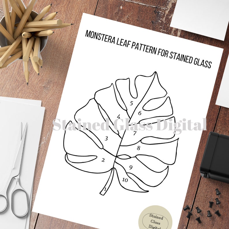 Monstera Leaf Pattern for Stained Glass, Stained Glass Pattern ...