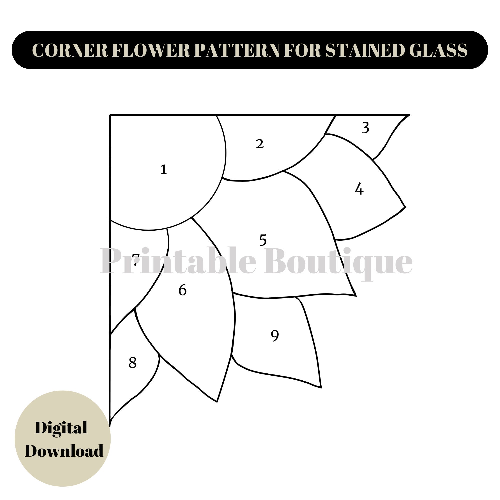 Corner Flower Pattern for Stained Glass, Stained Glass Pattern, Flower ...