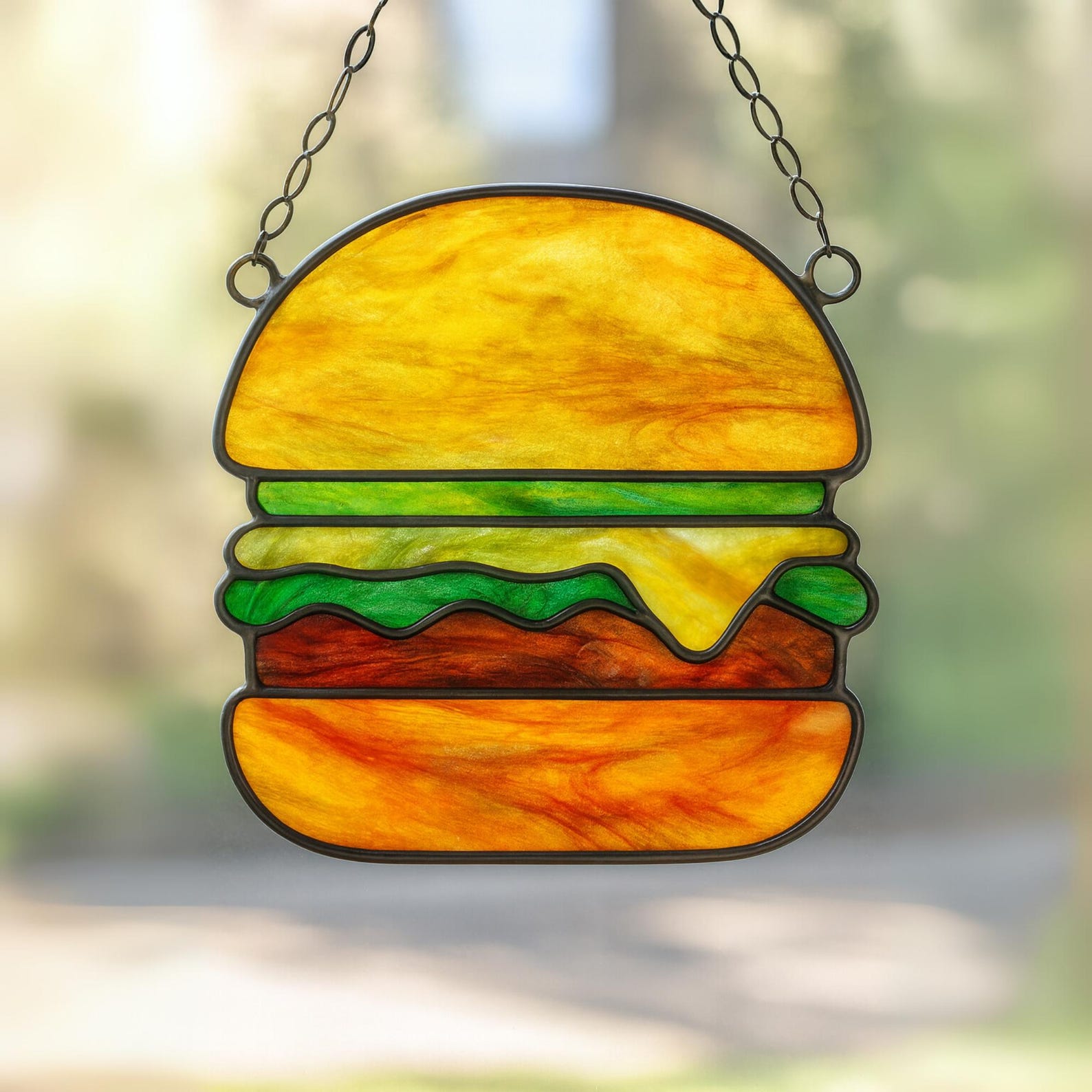Burger Stained Glass Pattern, Beginner Friendly Stained Glass Template ...
