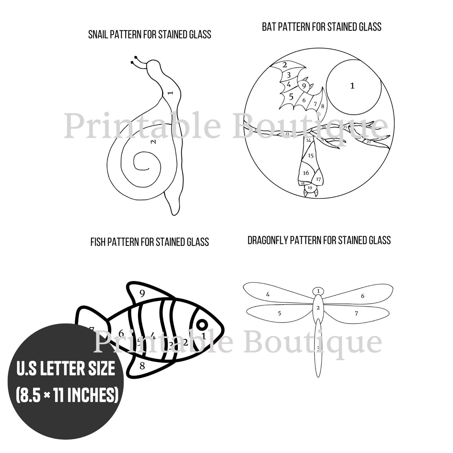 Animal Stained Glass Pattern Bundle, 8 Easy Designs, High-resolution ...